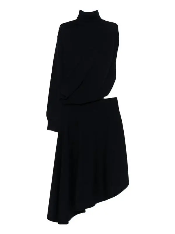 Alaïa Virgin Wool Turtleneck Asymmetric Dress - Blue