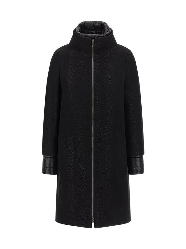 Herno Lamé Thread And Wool Coat - Black