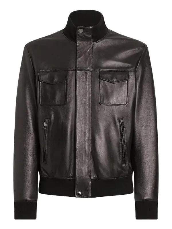 Dolce & Gabbana Leather Bomber Jacket - Brown
