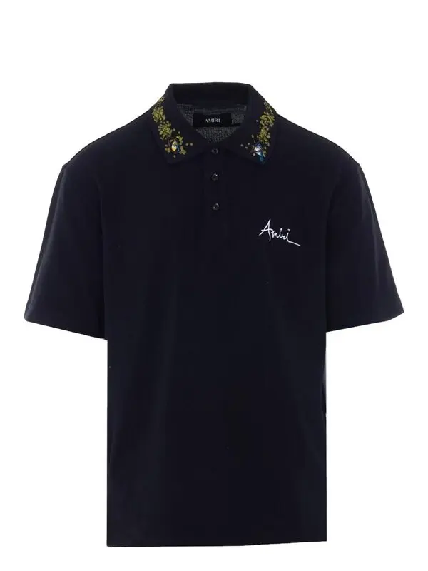 Amiri Floral Collar Polo - Black