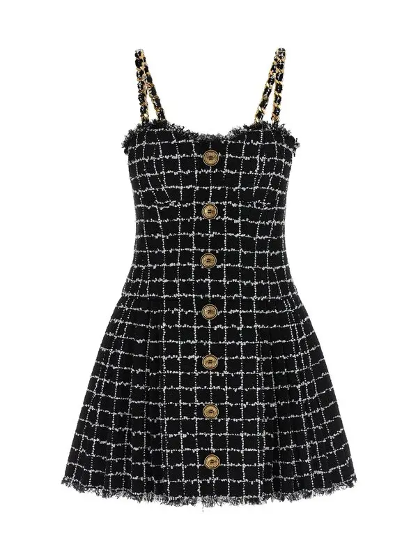 Balmain Tweed Check Mini Dress - Black