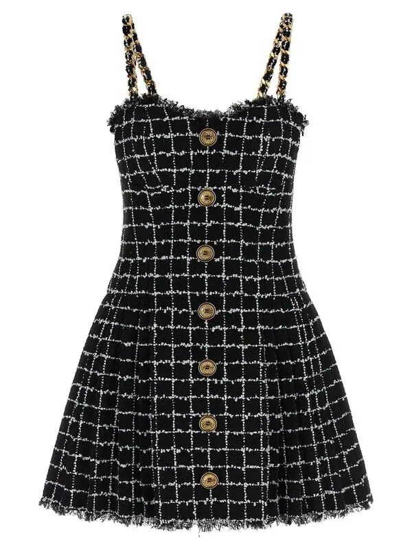Balmain Tweed Check Mini Dress - Black