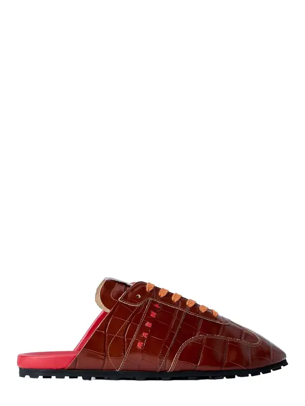 Marni Laced Leather Mules - Brown
