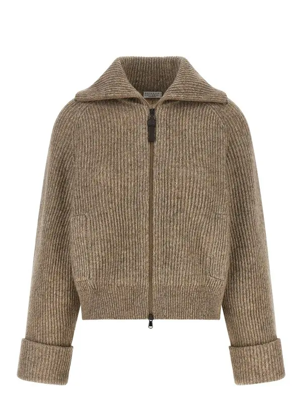 Brunello Cucinelli Cashmere And Vicuña Mélange Knit Cardigan - Cream