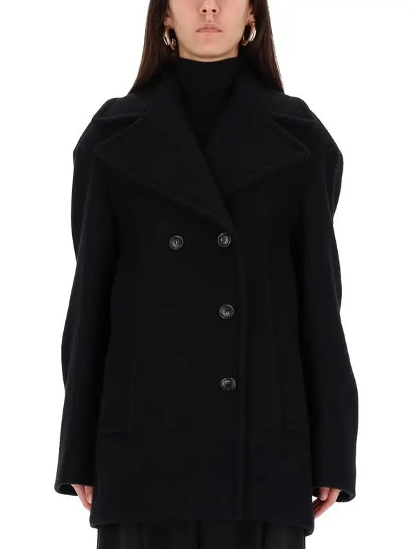 Sportmax Double-breasted Virgin Wool Coat - Black