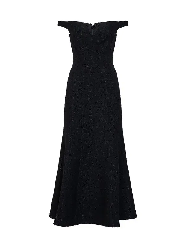 SELF-PORTRAIT Black Lamé Bouclé Off-the-shoulder Midi Dress - Multicolor
