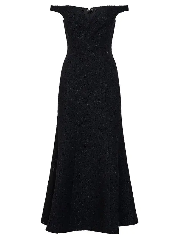 SELF-PORTRAIT Lamé Bouclé Off-the-shoulder Midi Dress - Multicolor