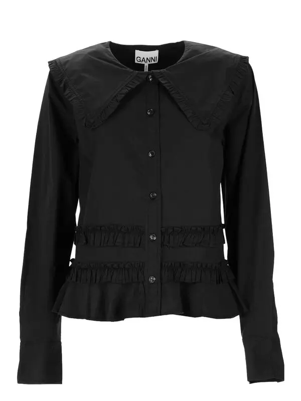 GANNI Ruffle Shirt - Black