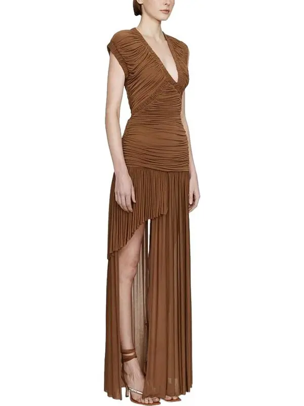 Christopher Esber Asymmetric Ruched V-neck Dress - Brown