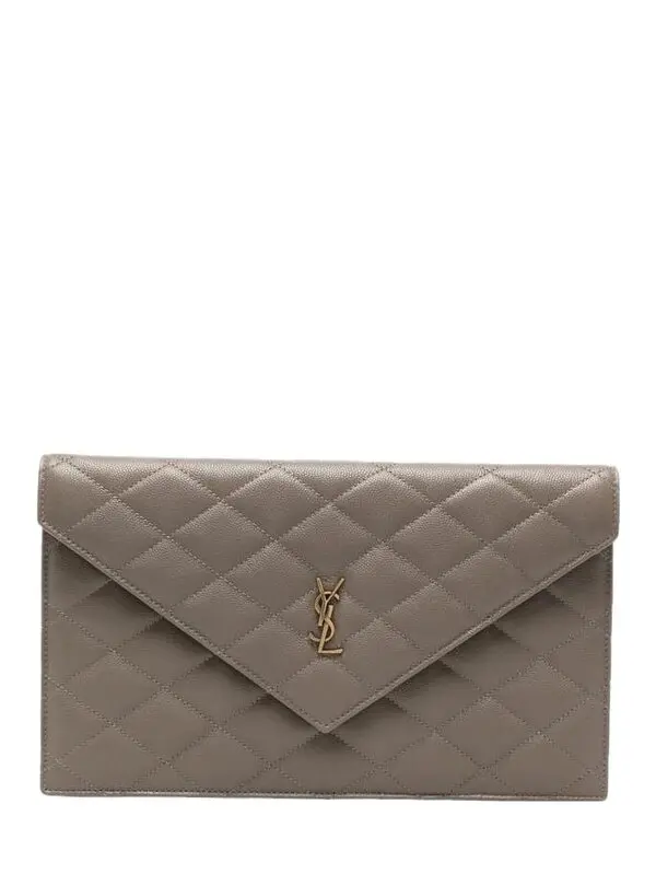 Saint Laurent Calf Leather Quilted Clutch Bag - Brown