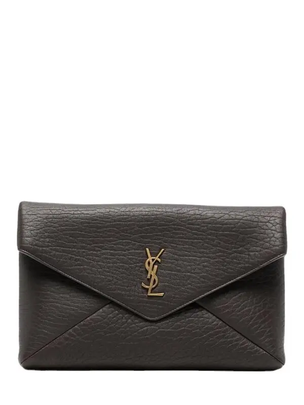 Saint Laurent Grained Leather Clutch - Brown