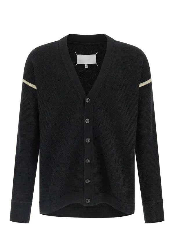 MAISON MARGIELA Virgin Wool Cardigan With Denim Elbow Patches - Black