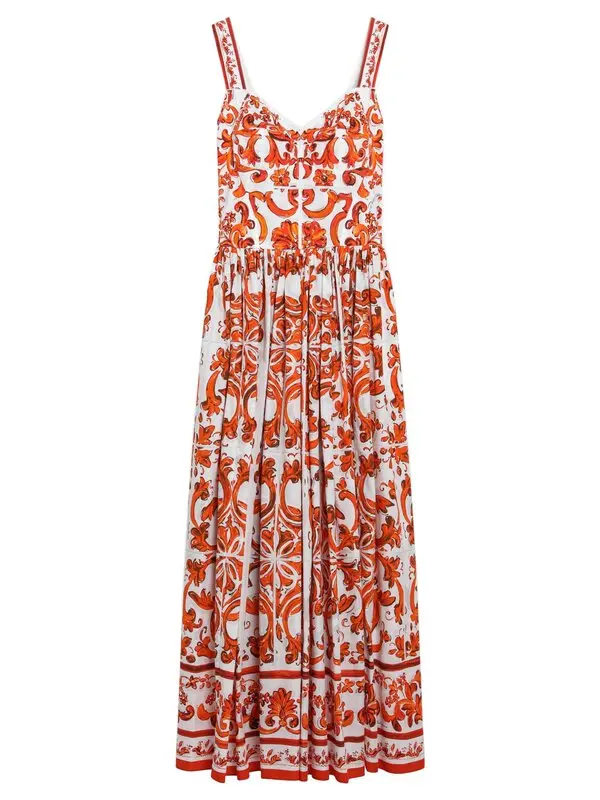 Dolce & Gabbana Maiolica-print Poplin Maxi Dress - Orange