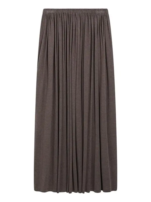 Max Mara Long Pleated Skirt In Dark Khaki Lightweight Jersey - Brown