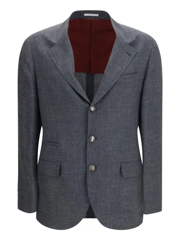 Brunello Cucinelli Deconstructed Jacket In Flame-textured Wool, Silk, And Linen - Gray