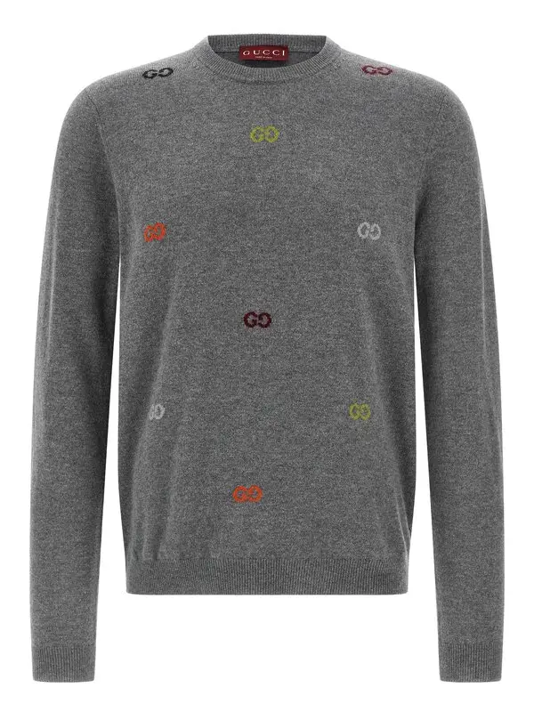 Gucci Gg Intarsia Cashmere Sweater - Gray