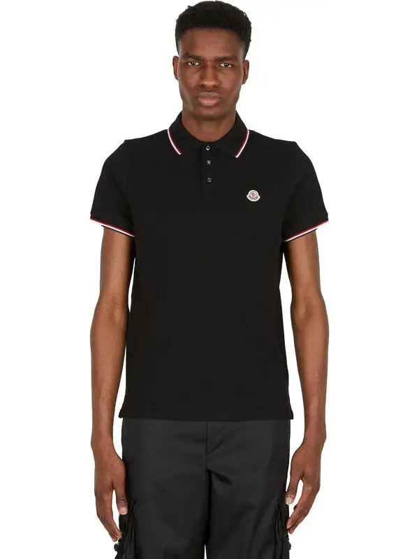 Moncler Stripe Trims Polo Shirt - Black