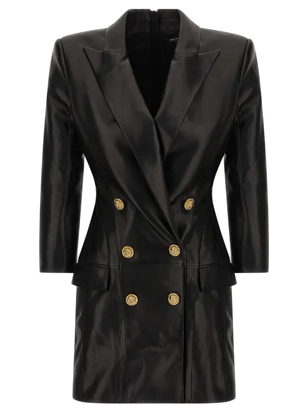 Balmain Lamb Leather Mini Blazer Dress - Black
