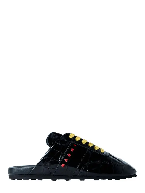 Marni Laced Leather Mules - Black