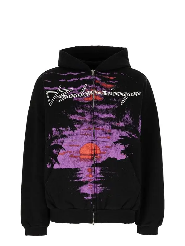 Balenciaga Graphic Print Zip Up Hoodie - Multicolor