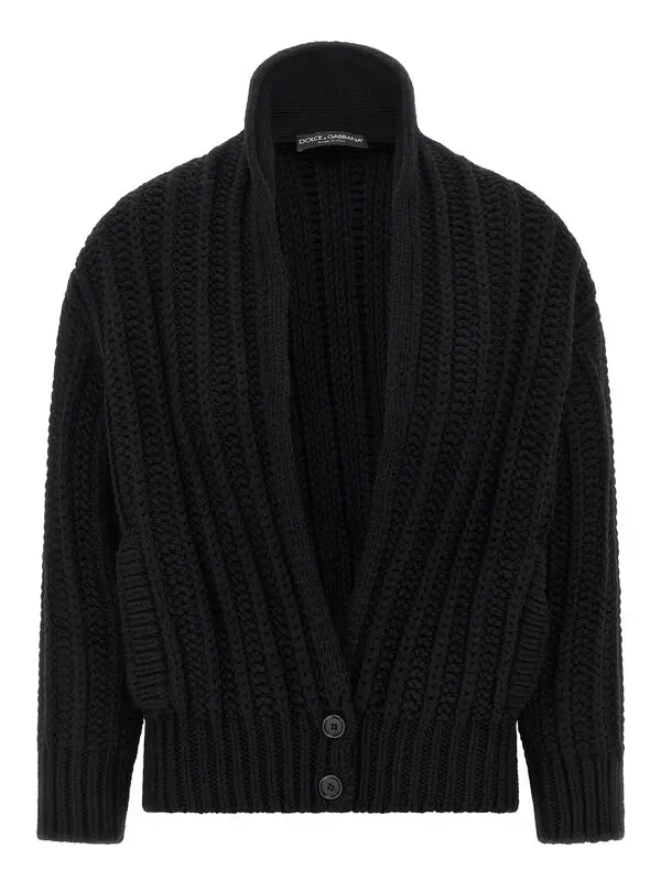 Dolce & Gabbana Virgin Wool Shawl Collar Cardigan - Black