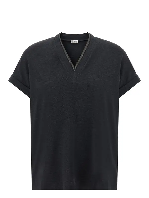 Brunello Cucinelli Shiny Trims' T-shirt - Gray