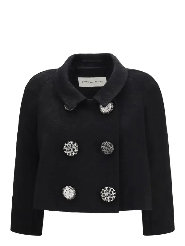 Dries Van Noten Cropped Jacket With Jewel Buttons - Black