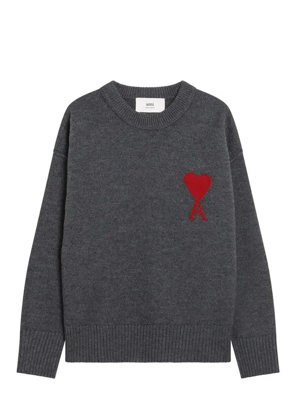 AMI Paris De Coeur Virgin Wool Sweater - Gray