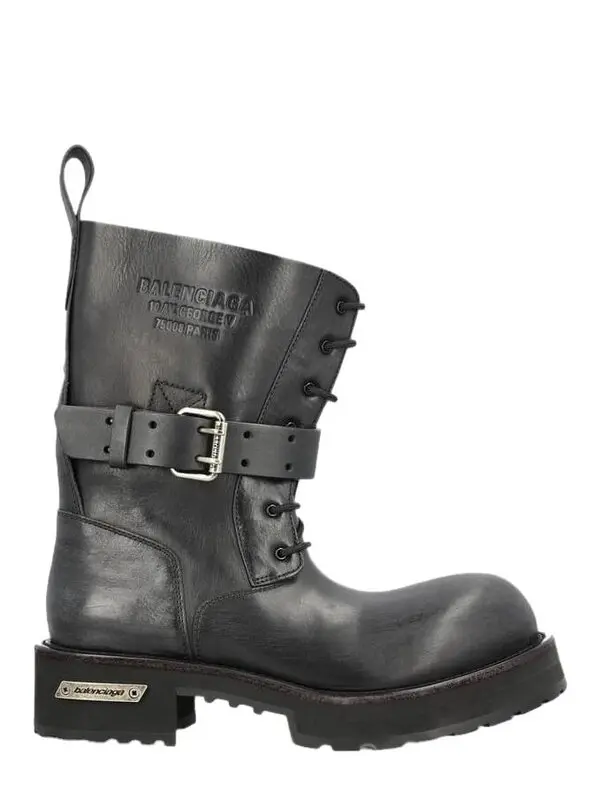 Balenciaga Leather Buckle-strap Combat Boots - Black