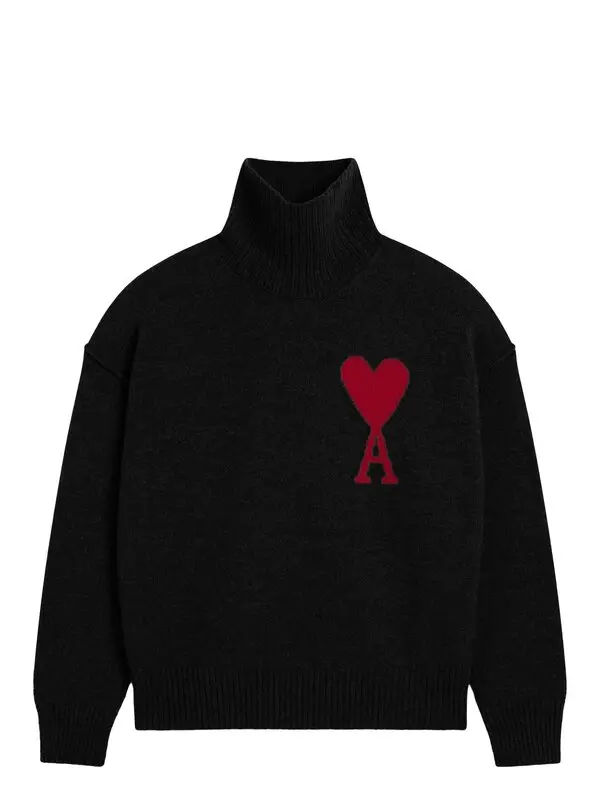 AMI Paris De Coeur Merino Wool Sweater - Black