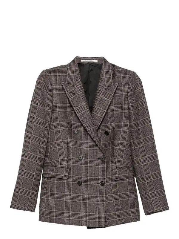 Tagliatore Checked Double-breasted Virgin Wool Blazer - Brown