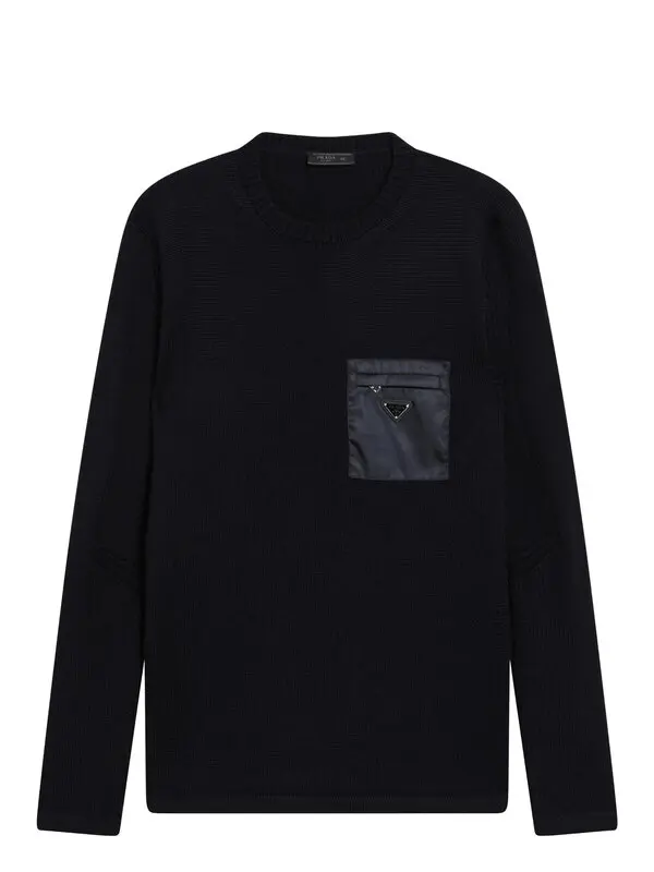 Prada Wool Sweater With Re-nylon Pocket - Blue