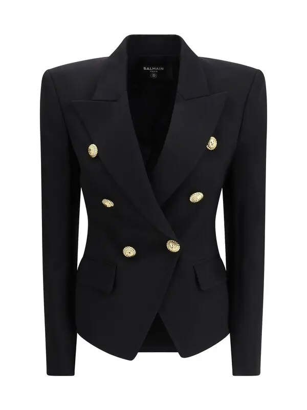Balmain 6 Buttons Fitted Grain De Poudre Jacket - Black