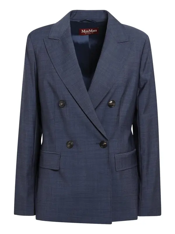 Max Mara Double-breasted Wool Canvas Jacket - Blue