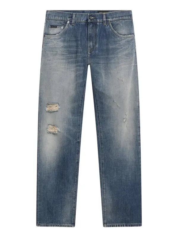 Dolce & Gabbana Washed-effect Jeans With Logo Plaque - Blue
