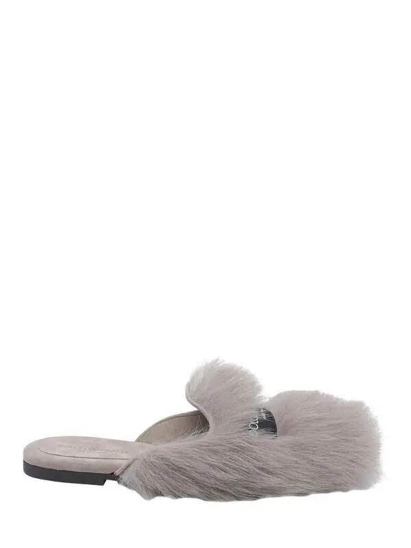 Dolce & Gabbana Shearling And Suede Slippers - Gray