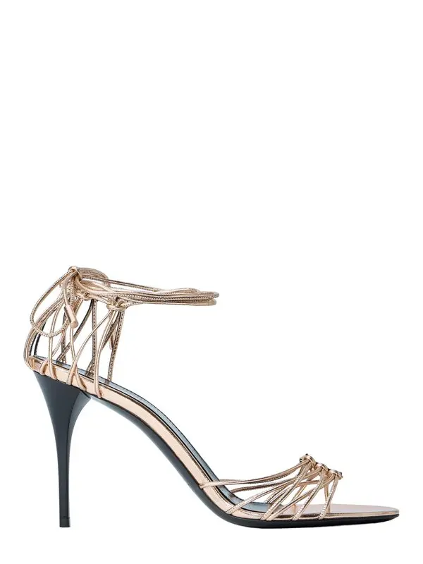 Saint Laurent Babylone Stiletto Sandals In Metallic Leather - Pink