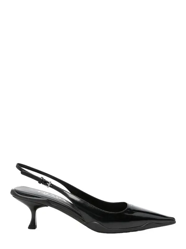 Prada Patent Leather Slingback Kitten Heel Pumps - Black