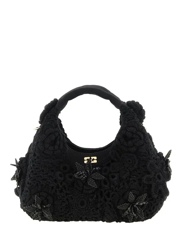 GANNI Mini Hobo Crochet' Handbag - Black