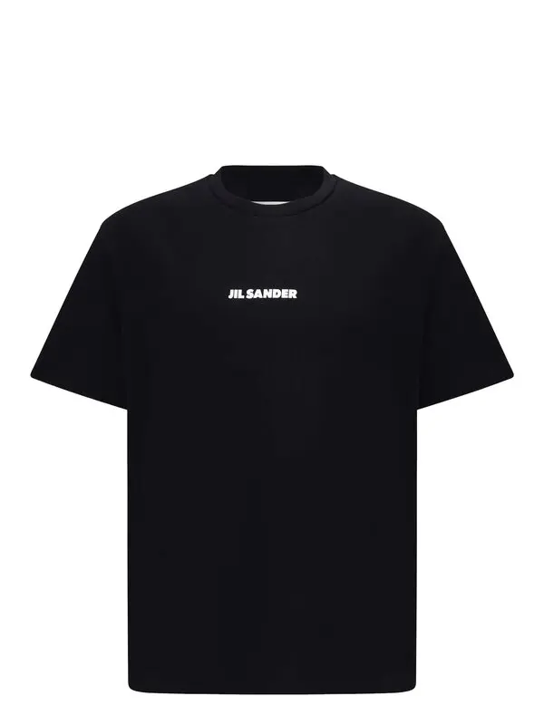 JIL SANDER Crewneck Cotton T-shirt With Printed Logo - Black