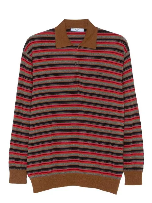 Prada Striped Cashmere Polo Sweater - Red