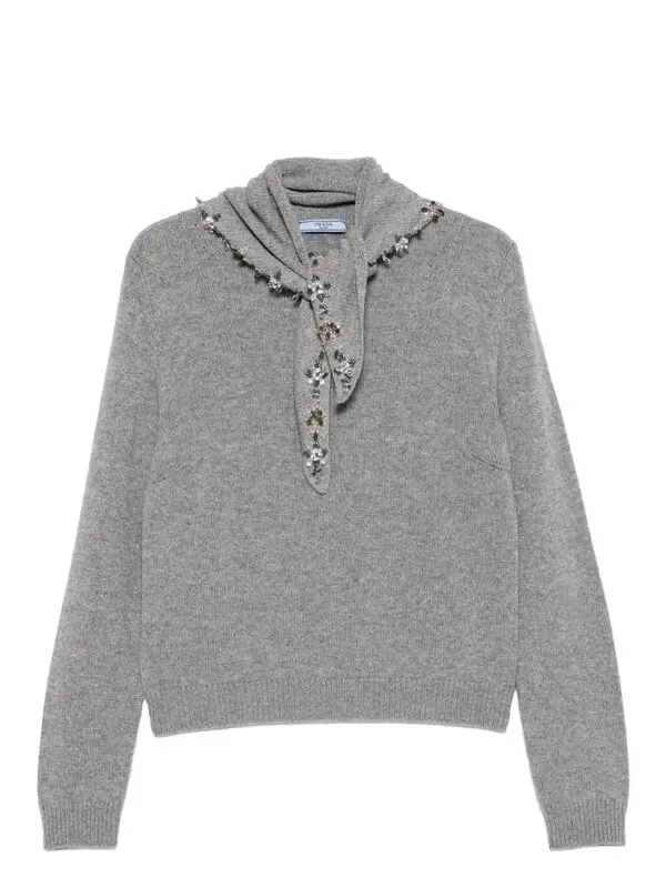 Prada Cashmere Crystal-embellished Pullover - Gray