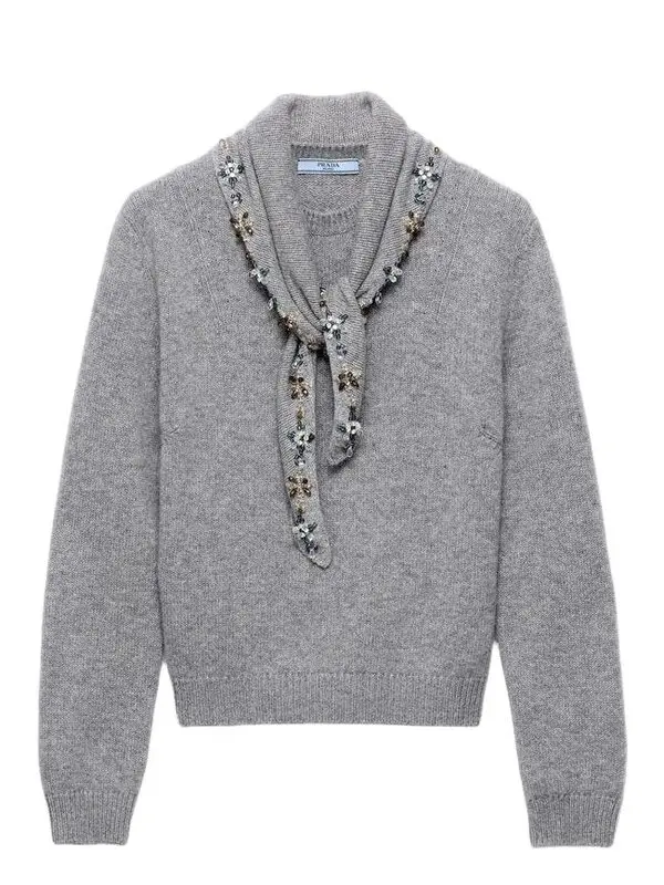 Prada Cashmere Crystal-embellished Pullover - Gray