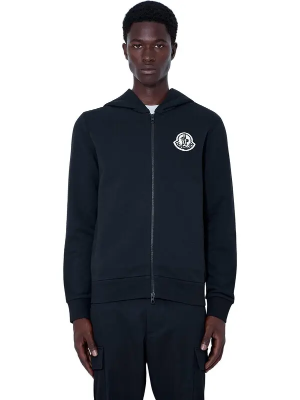 Moncler Zip Hoodie With Logo Patch - Black