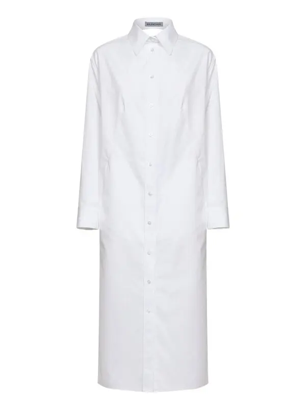 Balenciaga White Poplin Draped Back Shirt Dress - Multicolor