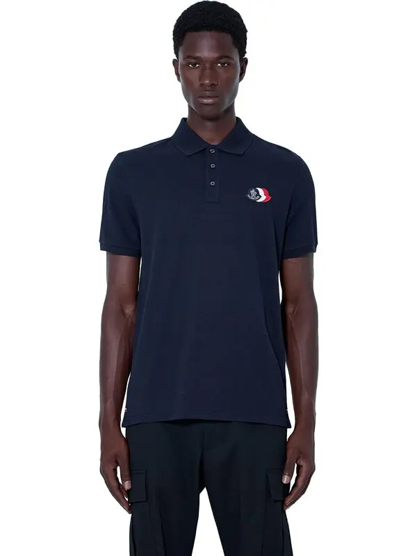 Moncler Polo Shirt With Embroidered Logo - Blue