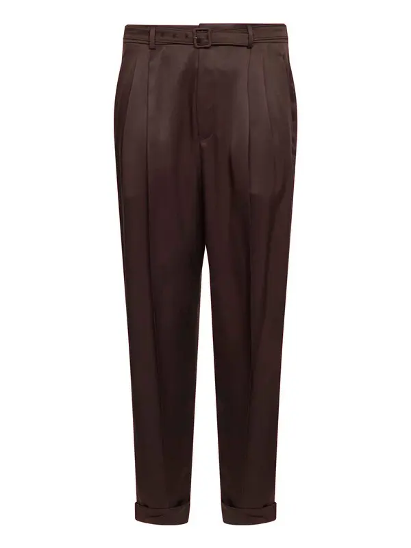 Saint Laurent Chocolate Duchesse Silk Satin Slim-fit Trousers - Multicolor