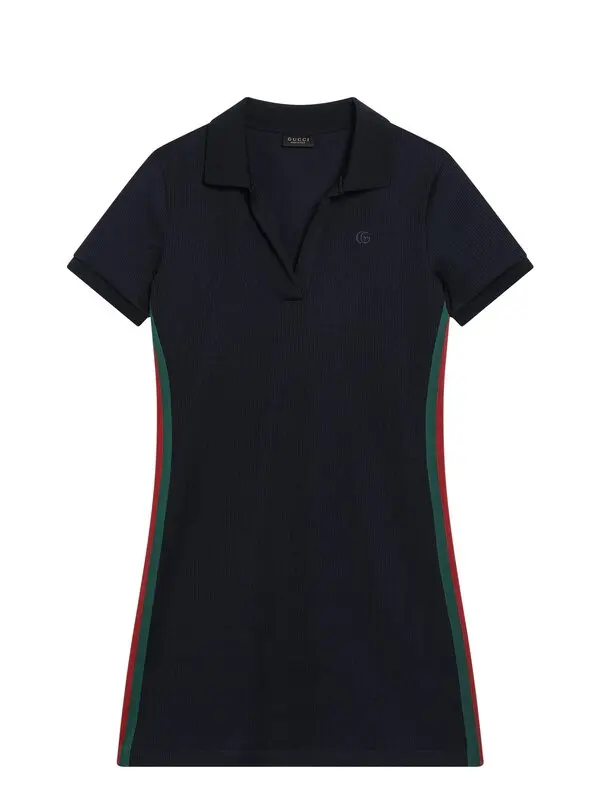 Gucci Cotton Jersey Dress With Web Detail - Dark Navy