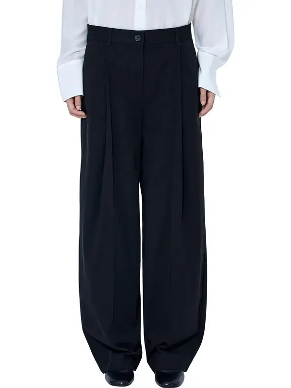 TOTEME Single Pleat Cotton Trousers - Black