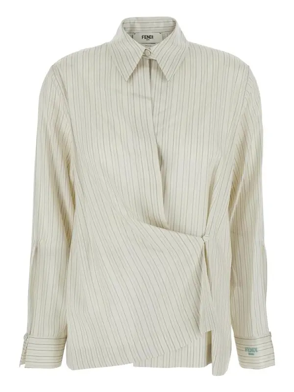 Fendi Silk Striped Pointed Collar Asymmetrical Shirt - Multicolor